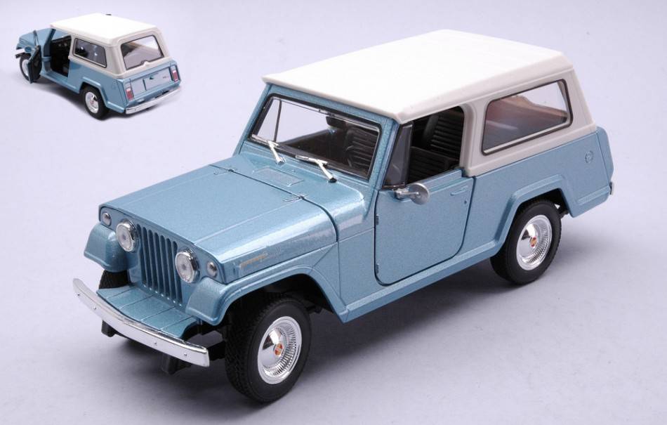 DIE CAST SCALE MODEL JEEP JEEPSTER COMMANDO HARD TOP LIGHT BLUE 1:24 ...