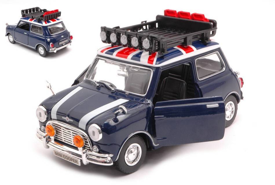 DIE CAST SCALE MODEL MINI COOPER CLASSIC WITH ROOF RACK BULE/WHITE/RED ...