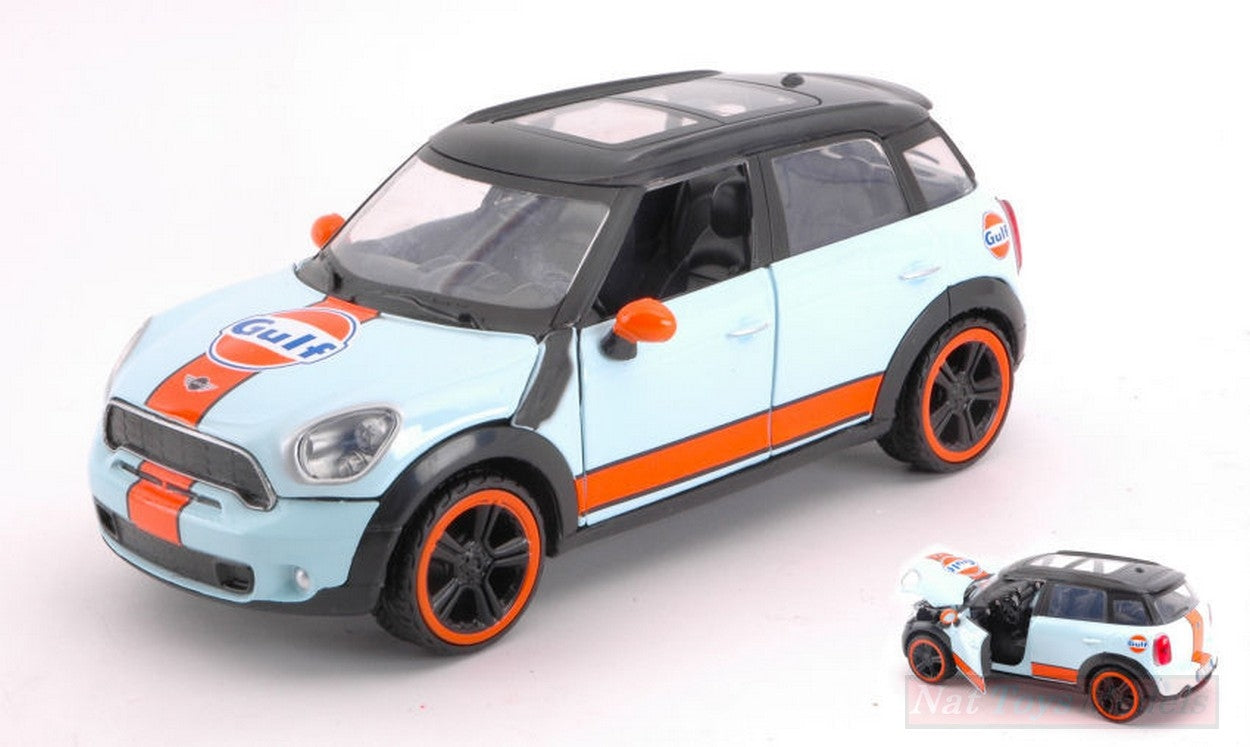 DIE CAST SCALE MODEL MINI COOPER S COUNTRYMAN "GULF" LIGHT BLUE ORANGE ...
