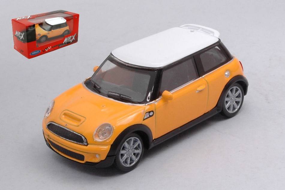 DIE CAST SCALE MODEL MINI COOPER S YELLOW W/WHITE ROOF 1:43 WELLY ...